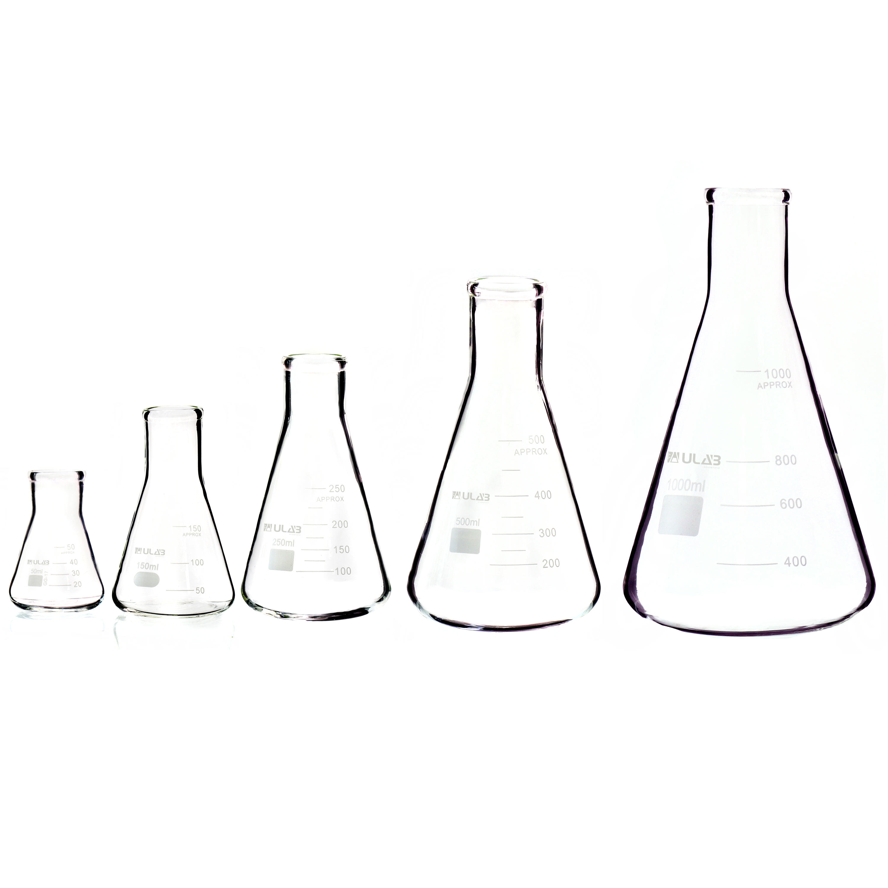ULAB Scientific Glass Erlenmeyer Flask Set, 5 Sizes 50ml 150ml 250ml ...